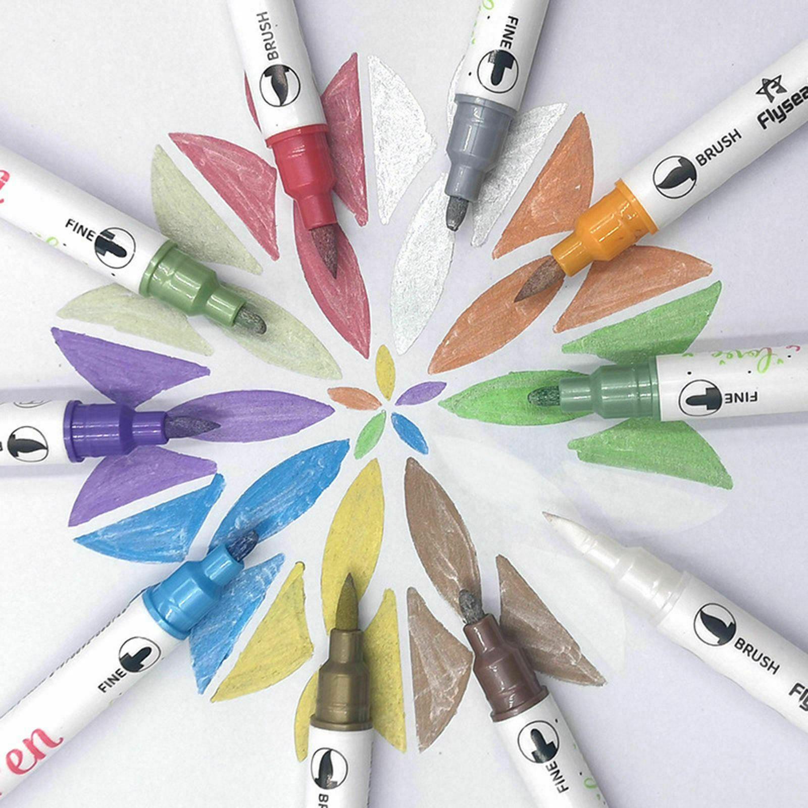 10 Colours Double Head Shimmer Metallic Marker Pens Waterproof Odorless ...